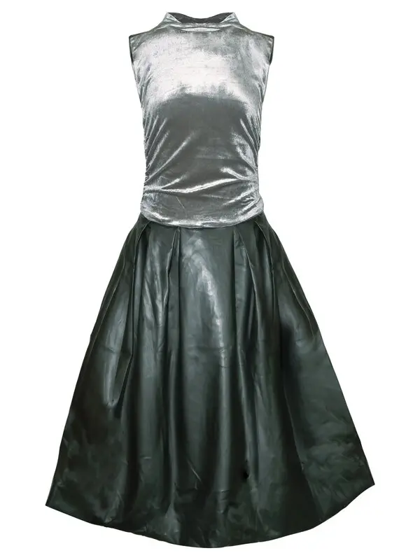 AMY LYNN Velvet High Neck Maxi Dress With Faux Leather Skirt - Black/grey