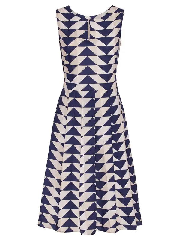 GROBUND Christiane Dress Quilted Geometric Print Midi Dress - Blue
