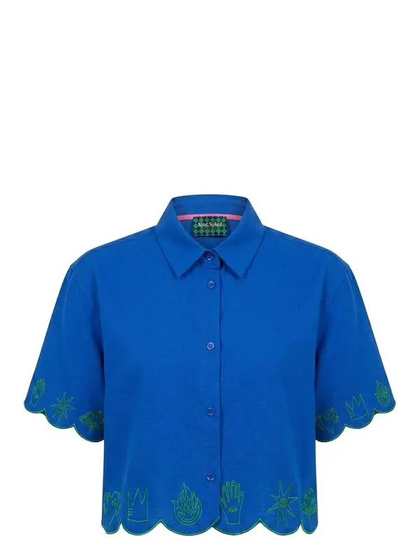KING NAKED Sweet Nothing Embroidered Crop Shirt - Blue