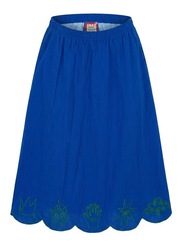 KING NAKED Oversized Embroidered Midi Skirt - Blue