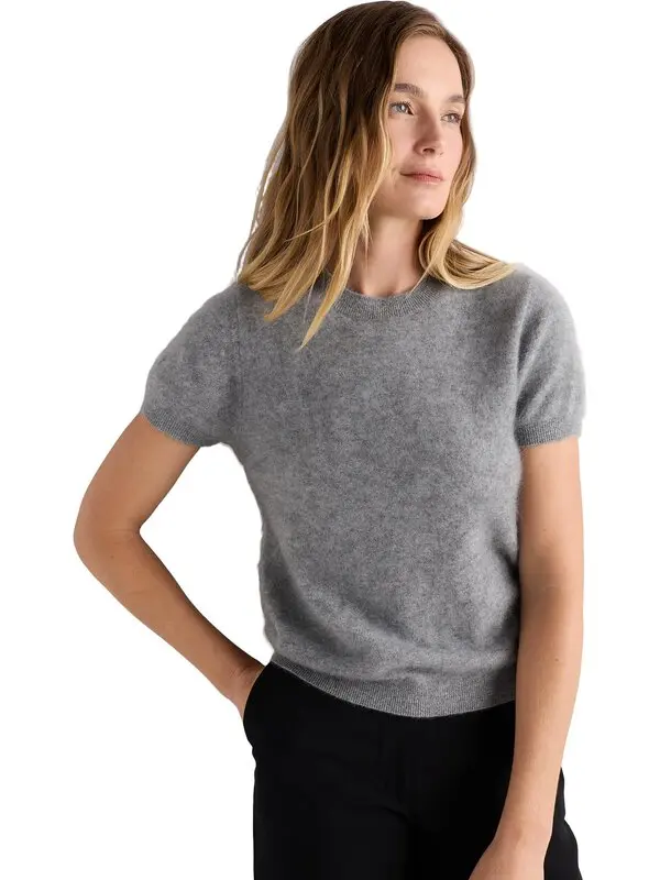 Quince Brushed Cashmere T-shirt - Heather Grey