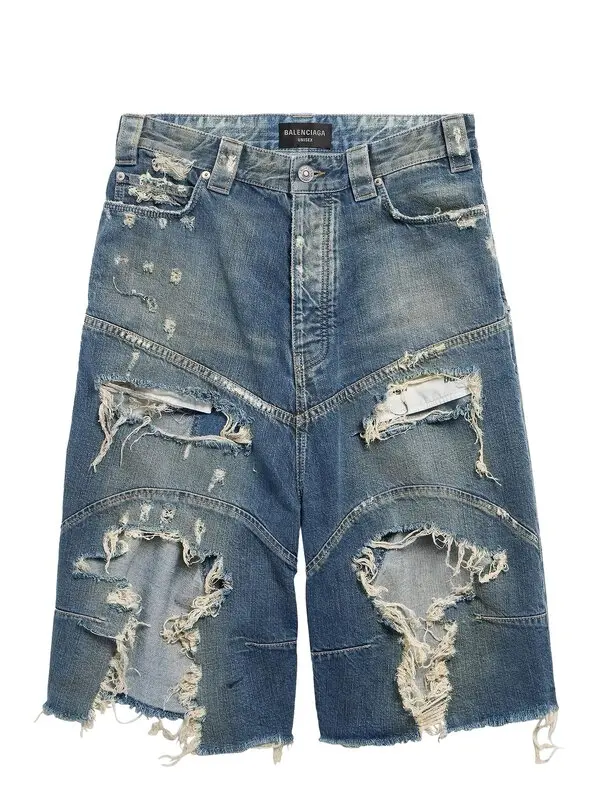 Balenciaga Distressed Baggy Denim Shorts - Blue