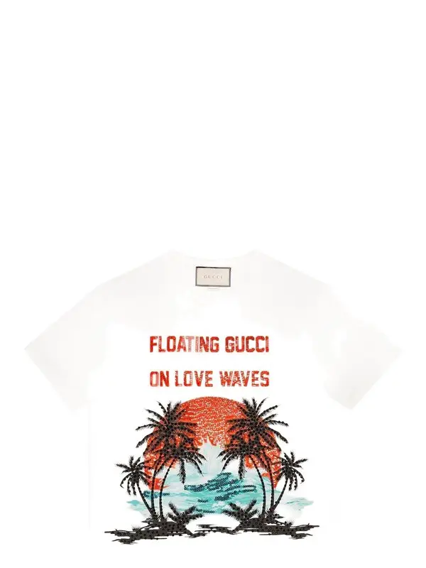 Gucci Sequined Slogan Print T-shirt - White