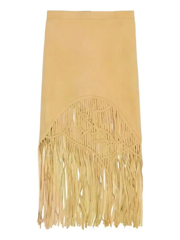 Bimba Y Lola Fringe-detail Suede Skirt - Yellow