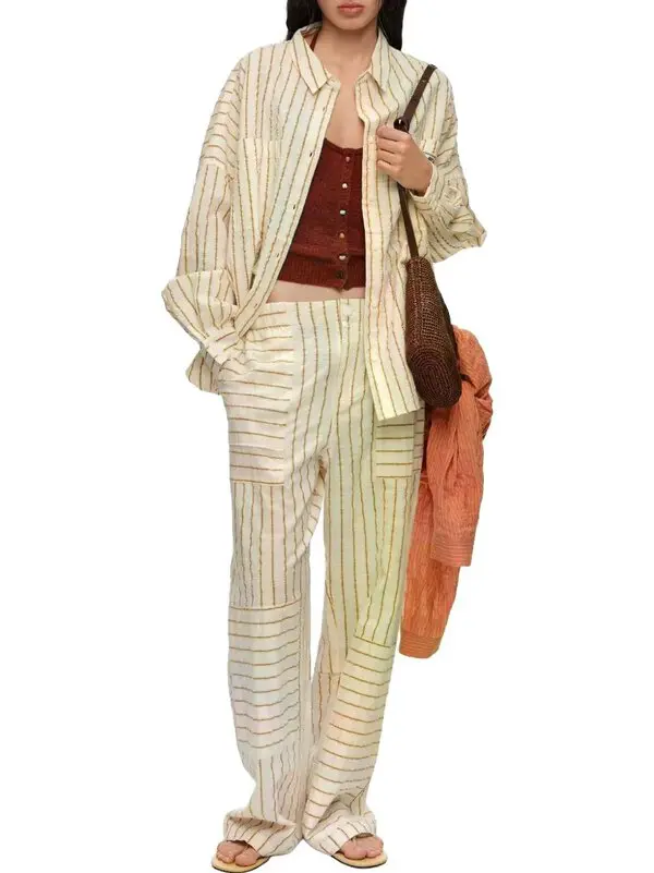 Bimba Y Lola Patchwork Striped Wide Leg Trousers - Neutrals