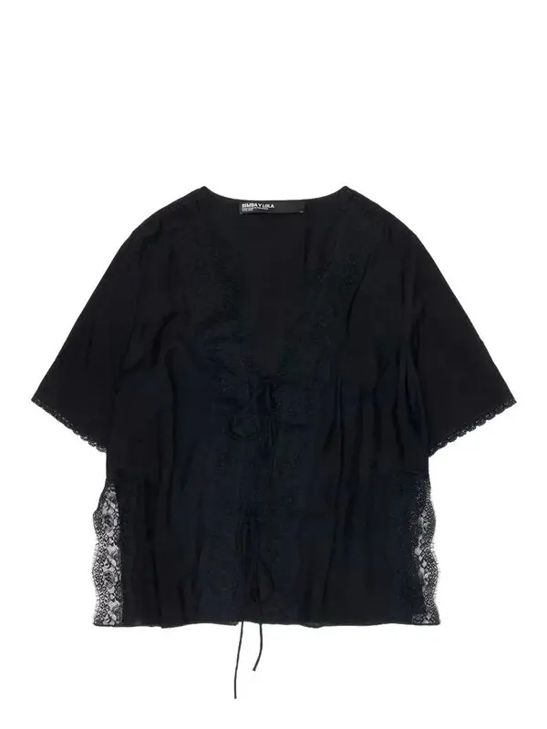Bimba Y Lola Lace-trimmed V-neck Top - Black