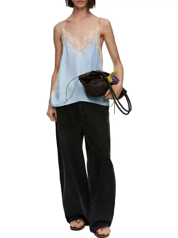 Bimba Y Lola Lace-trimmed Satin Top - Blue