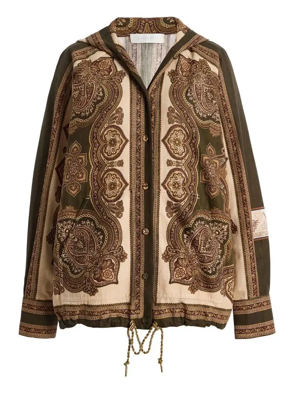 Zimmermann Mahon Paisley Hooded Shirt - Olive