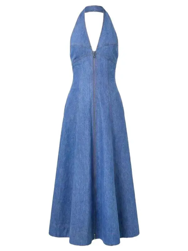 NICHOLAS Halterneck Zip-front Dress - Blue