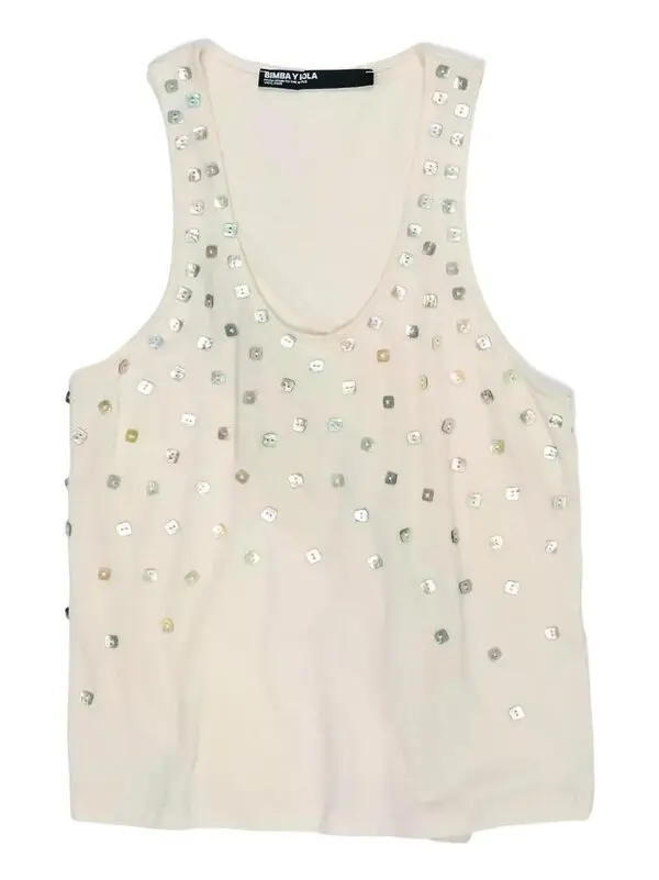 Bimba Y Lola Embellished Scoop Neck Top - Neutrals