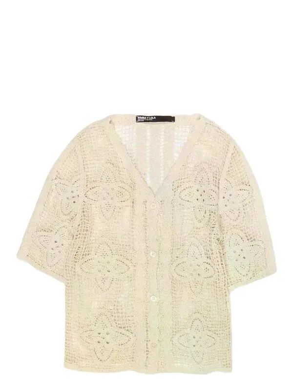Bimba Y Lola Floral Motif Crochet Knit Cardigan - Neutrals