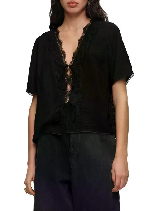 Bimba Y Lola Lace-trimmed V-neck Top - Black