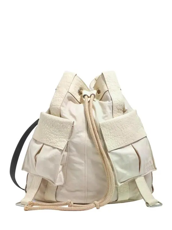 Bimba Y Lola Large Pebbled-trim Drawstring Bucket Bag - Neutrals