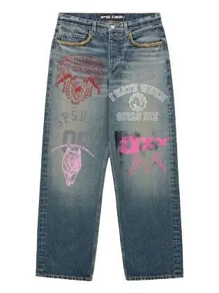 SP5DER Print Studded Denim Pant - Indigo
