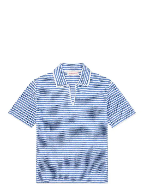 Orlebar Brown Batten Striped Open-knit Cotton Polo Shirt - Blue