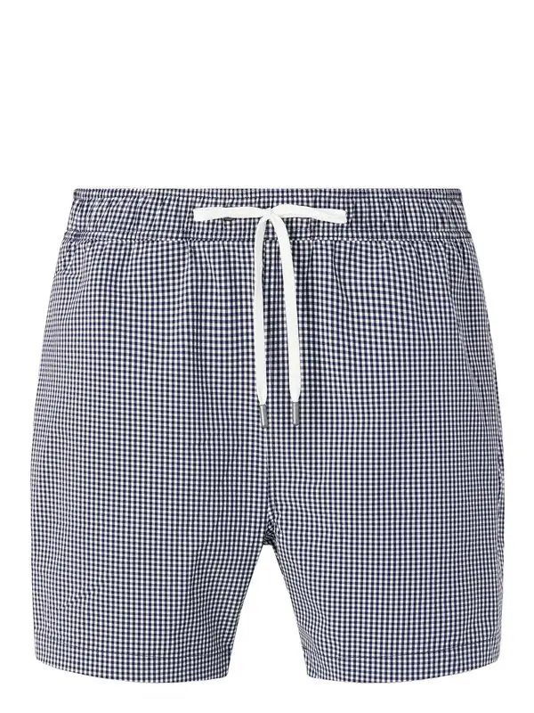 Onia Charles Straight-leg Mid-length Checked Swim Shorts - Navy