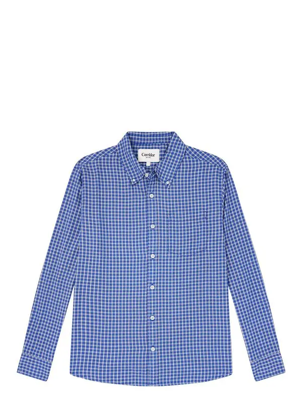 CORRIDOR Bruce Button-down Collar Checked Cotton-blend Poplin Shirt - Blue