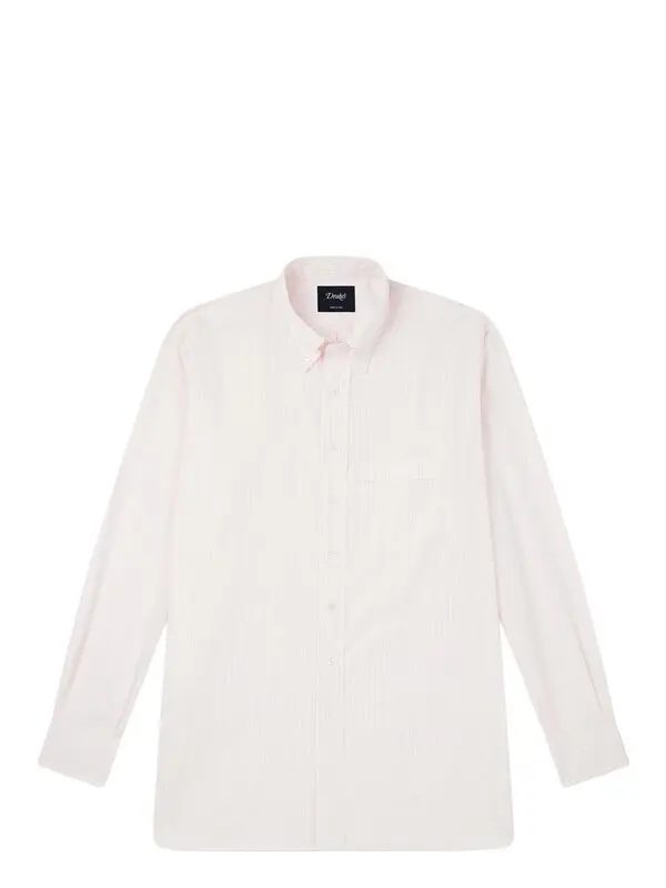 DRAKE'S Button-down Collar Striped Cotton-poplin Shirt - Pink