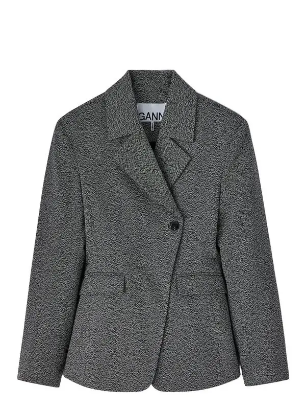 GANNI Grey Textured Blazer - Black