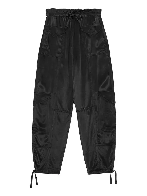 GANNI Washed Satin Cargo Pants - Black