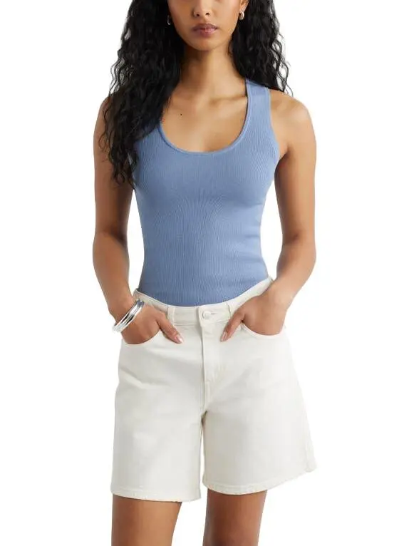 OPEN EDIT Ribbed Scoop Neck Sweater Tank - Blue Umbra