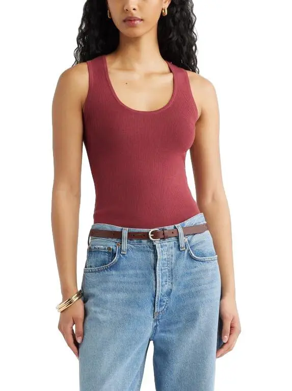 OPEN EDIT Ribbed Scoop Neck Sweater Tank - Red Ruby