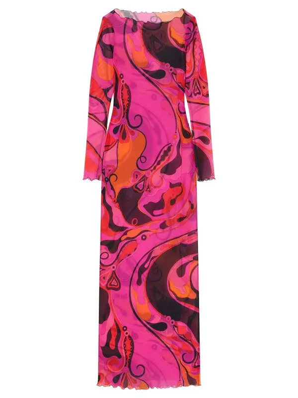 Emilio Pucci Printed Tulle Maxi Dress - Bright Pink