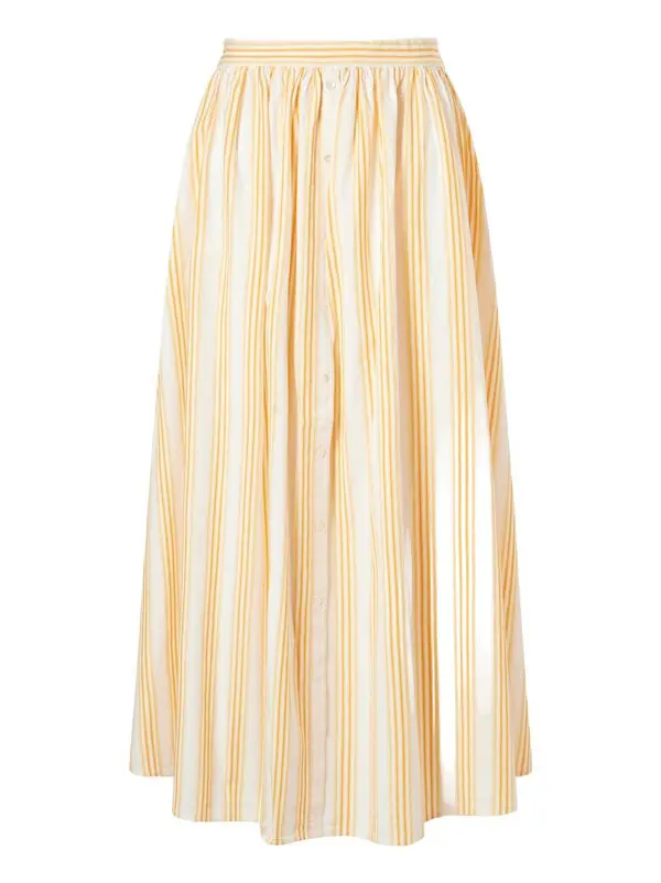 Rosie Assoulin Pleated Striped Cotton Midi Skirt - Orange