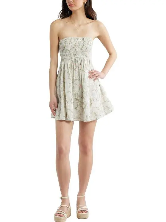 Bp. Cutout Strapless Minidress - Grey- Ivory Skylar Soleil