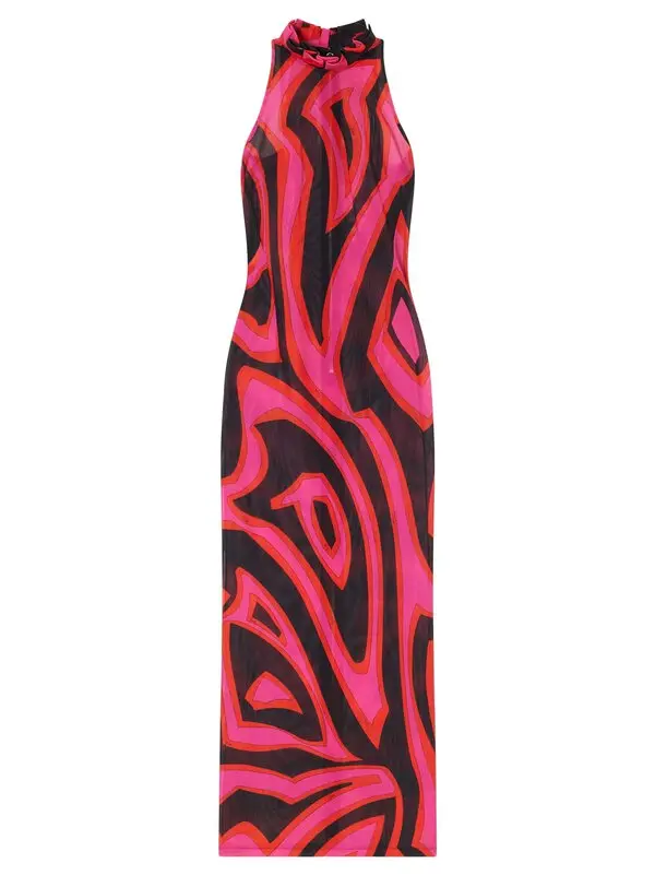 Emilio Pucci Printed Mesh Maxi Dress - Bright Pink