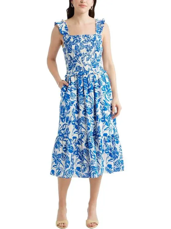 Caslon Smocked Tiered Sundress - Ivory- Blue Ellie Blossom
