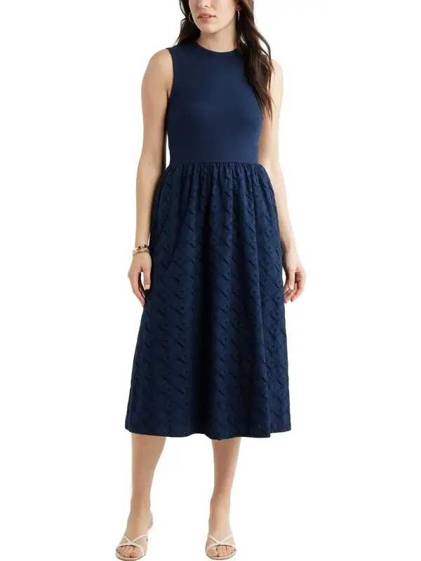 Caslon Mixed Media Midi Dress - Navy Still