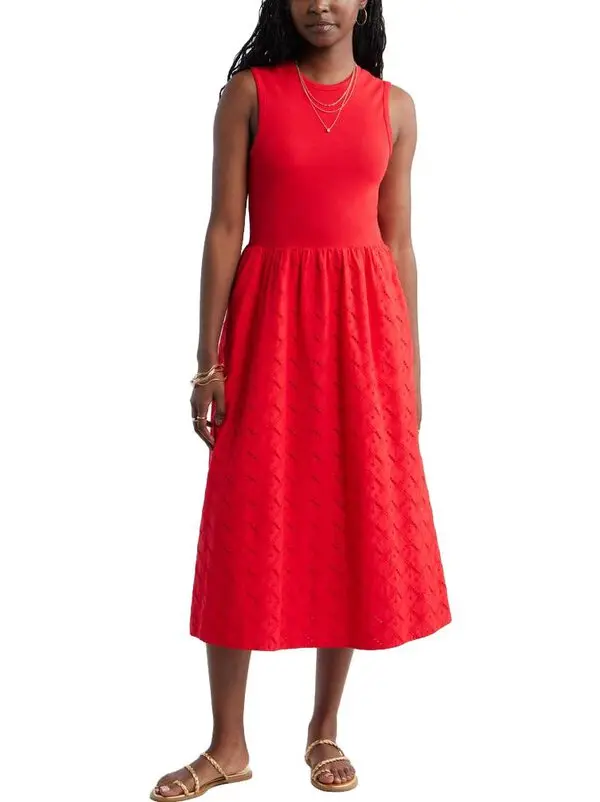 Caslon Mixed Media Midi Dress - Red Radish