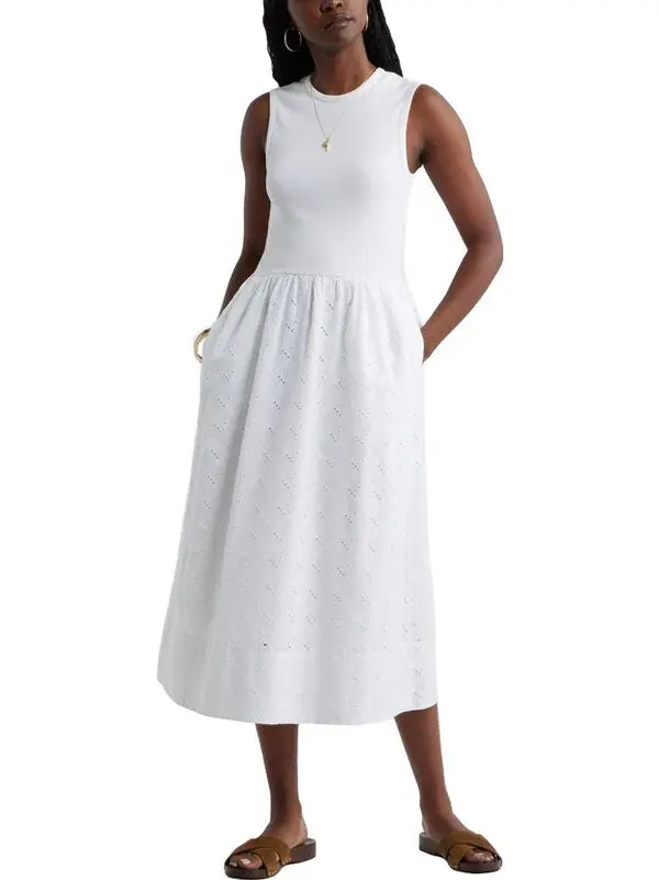 Caslon Mixed Media Midi Dress - White
