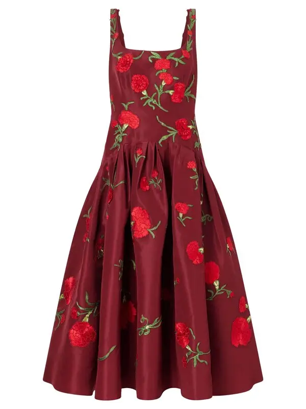 Carolina Herrera Embroidered Silk-faille Gown - Red