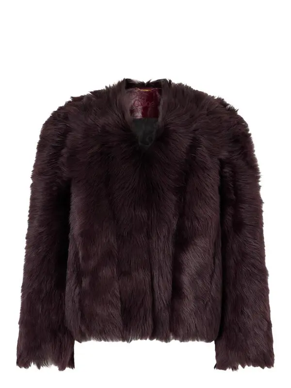 Chloé Cropped Shearling Jacket - Burgundy