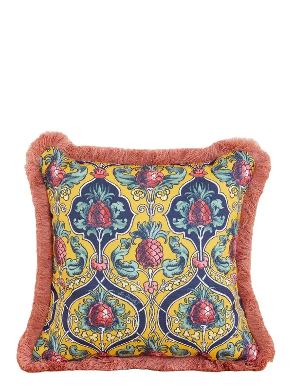 La DoubleJ Floral-printed Fringed Cushion - Multi