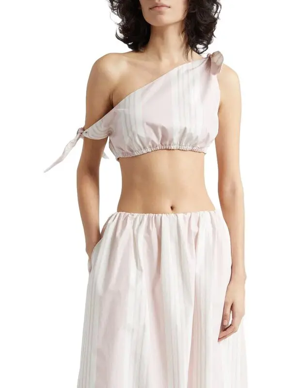 Posse Rosie Asymmetric Neck Stripe Crop Top - Pink Stripe