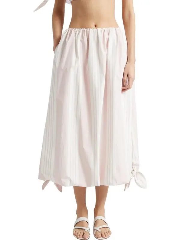 Posse Rosie Striped Bubble Hem Midi Skirt - Pink Stripe
