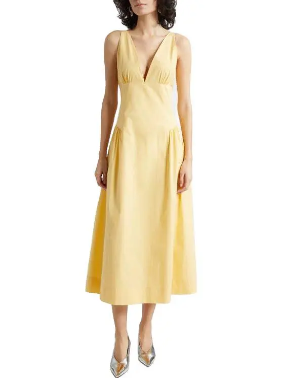 Posse Lindie Plunge Neck Cotton Dress - Yellow
