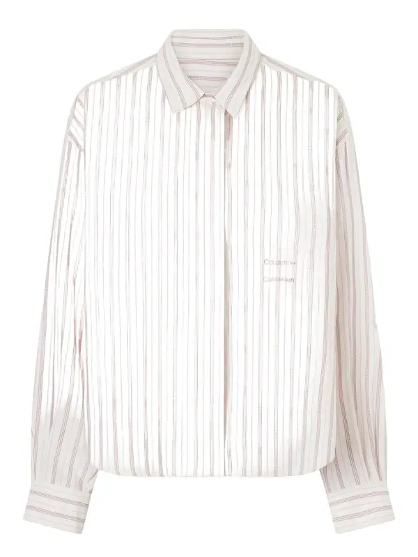 Calvin Klein Amari Pinstriped Cotton And Silk-blend Shirt - Neutrals