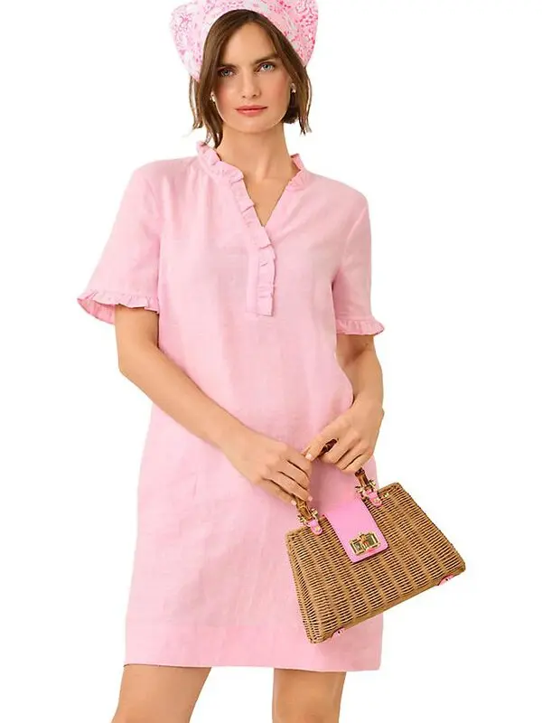 Lilly Pulitzer® Scarlette Linen Dress - Conch Shell Pink X Resort White