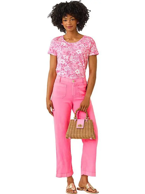 Lilly Pulitzer® Amiko High Rise Linen Crop Pants - Cherry Blossom Pink