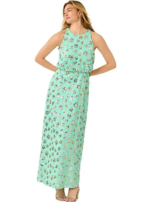 Lilly Pulitzer® Teonna Embellished Maxi Dress - Mint Condition Sparkler Embellished Linen Blend