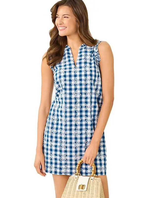 Lilly Pulitzer® Kavalla Popover Dress - Starlight Navy Starfishing Embroidered Gingham