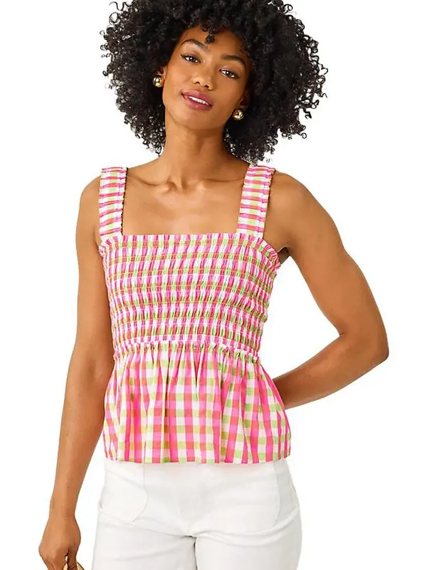 Lilly Pulitzer® Hadly Smocked Peplum Top - Cherry Blossom Pink Summer Lovin Gingham