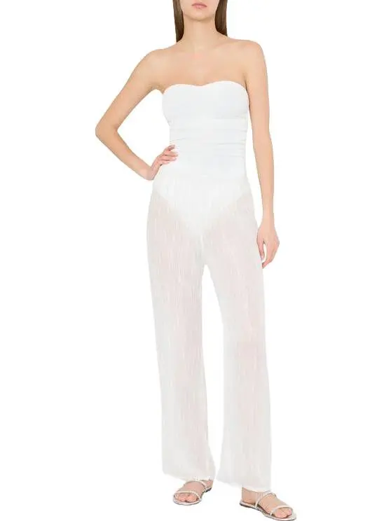 MILLY Celina Pinstripe Wide Leg Cover-up Pants - White/silver