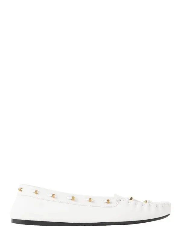 Khaite Milly Embellished Whipstitched Textured-leather Loafers - Neutrals