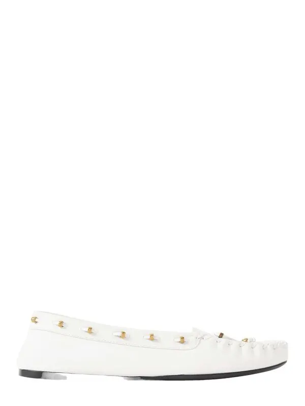 Khaite Milly Embellished Whipstitched Textured-leather Loafers - Off-white