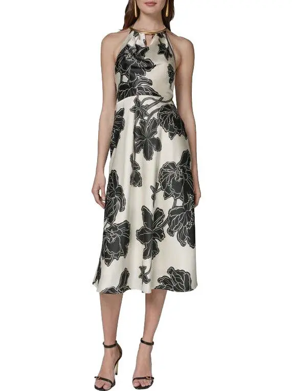 Donna Karan New York Floral Midi Dress - Cream/black